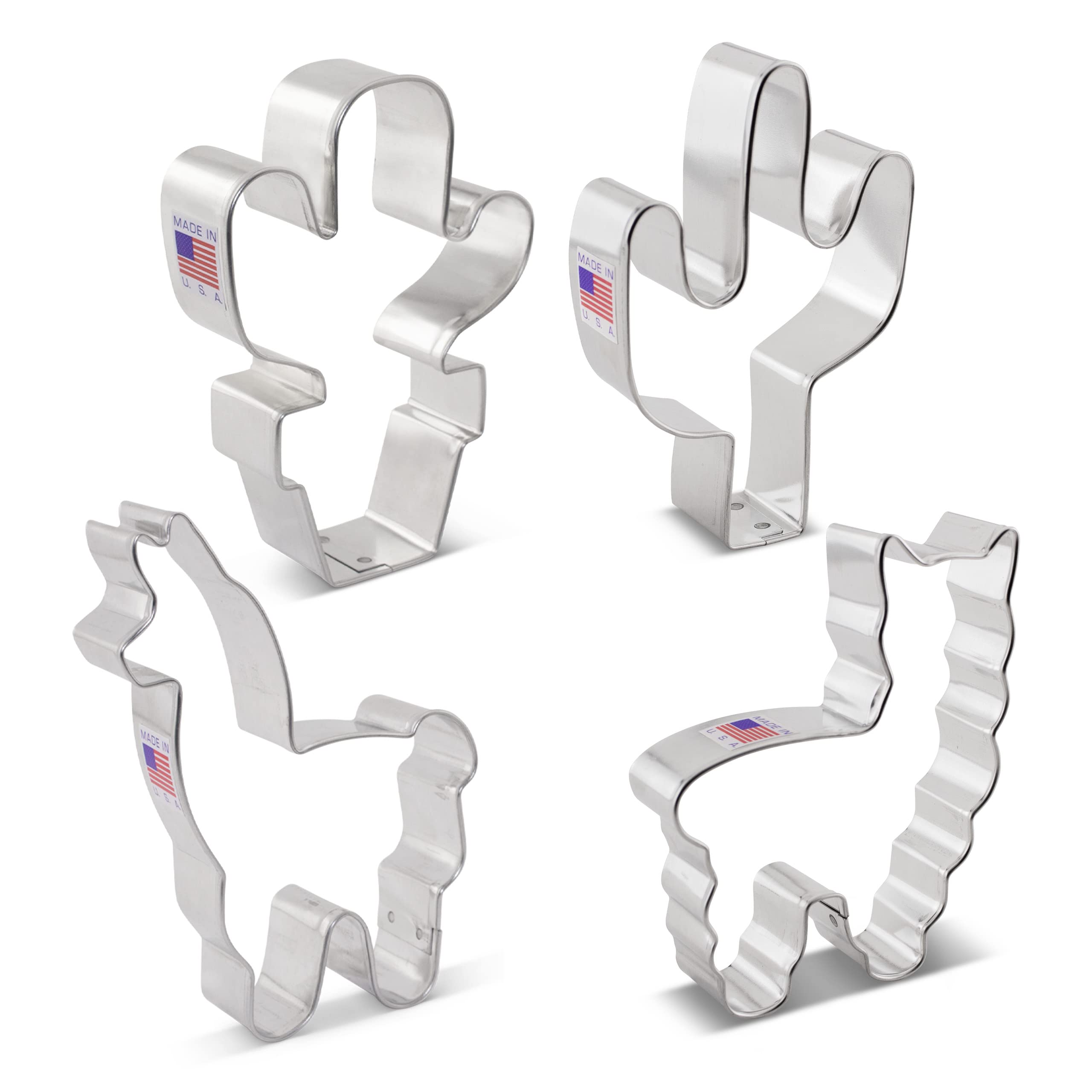 Llama and Cactus Cookie Cutters 4-Pc Set Made in USA by Ann Clark