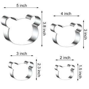 Teddy Bear Head Cookie Cutter Set Large - 5", 4", 3", 2" - 4 Piece Polar Bear, Koala, Panda Face Cookie Cutters - Stainless Steel