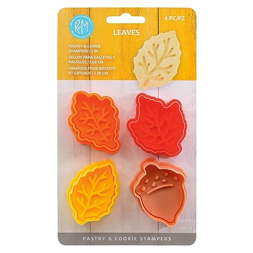 R&M International 0 Leaves 2" Pastry/Cookie/Fondant Stampers, Leaves and Acorn, 4-Piece Set Silver