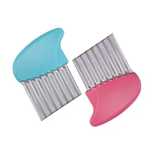 crinkle cutter, stainless steel waffle fry cutter, wavy chopper for veggies potato carrots butter lettuce, 2 pcs(pink and blue)