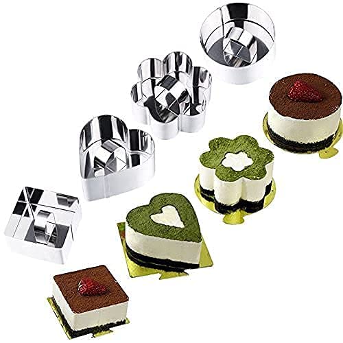 SWETON Cake Rings Cooking Rings Dessert Mousse Mold Stainless Steel with Pusher for Desserts Making (4PCS)