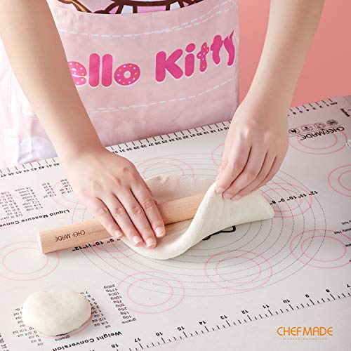 CHEFMADE Hello Kitty 23-Inch Rectangle Silicone Baking Mat with Measurements, Non-stick Heat Resistant Rolling Dough Mat, for Pastry,Pizza, Fondant and Pie Crust Making 15" x 23" (Pink)