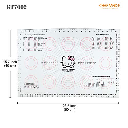 CHEFMADE Hello Kitty 23-Inch Rectangle Silicone Baking Mat with Measurements, Non-stick Heat Resistant Rolling Dough Mat, for Pastry,Pizza, Fondant and Pie Crust Making 15" x 23" (Pink)