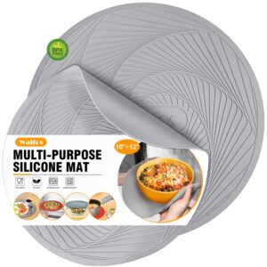 silicone microwave mats, walfos heat resistant multi-purpose microwave trivet mat, non-slip, bpa free and dishwasher safe, perfect for microwave, oven, hot pan, set of 2, grey