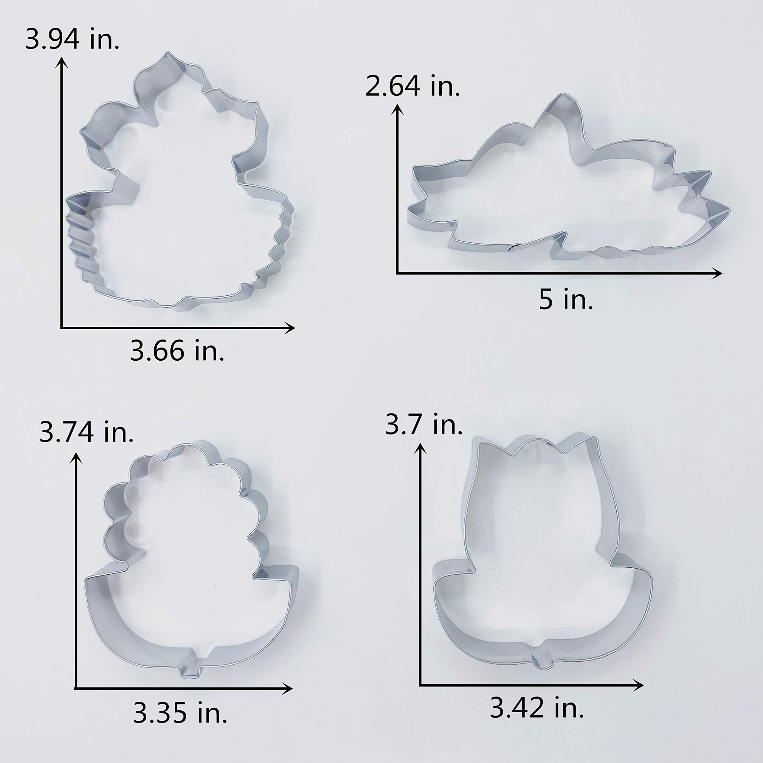 LILIAO Flowers Cookie Cutter Set - 4 Piece - Tulip, Daisy Flower, Kapok and Plaque Biscuit Fondant Cutter - Stainless Steel - by Janka