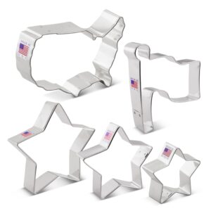 4th of July Memorial Day Patriotic Cookie Cutters 5-Pc. Made in USA by Ann Clark, Stars, Flag, America Map