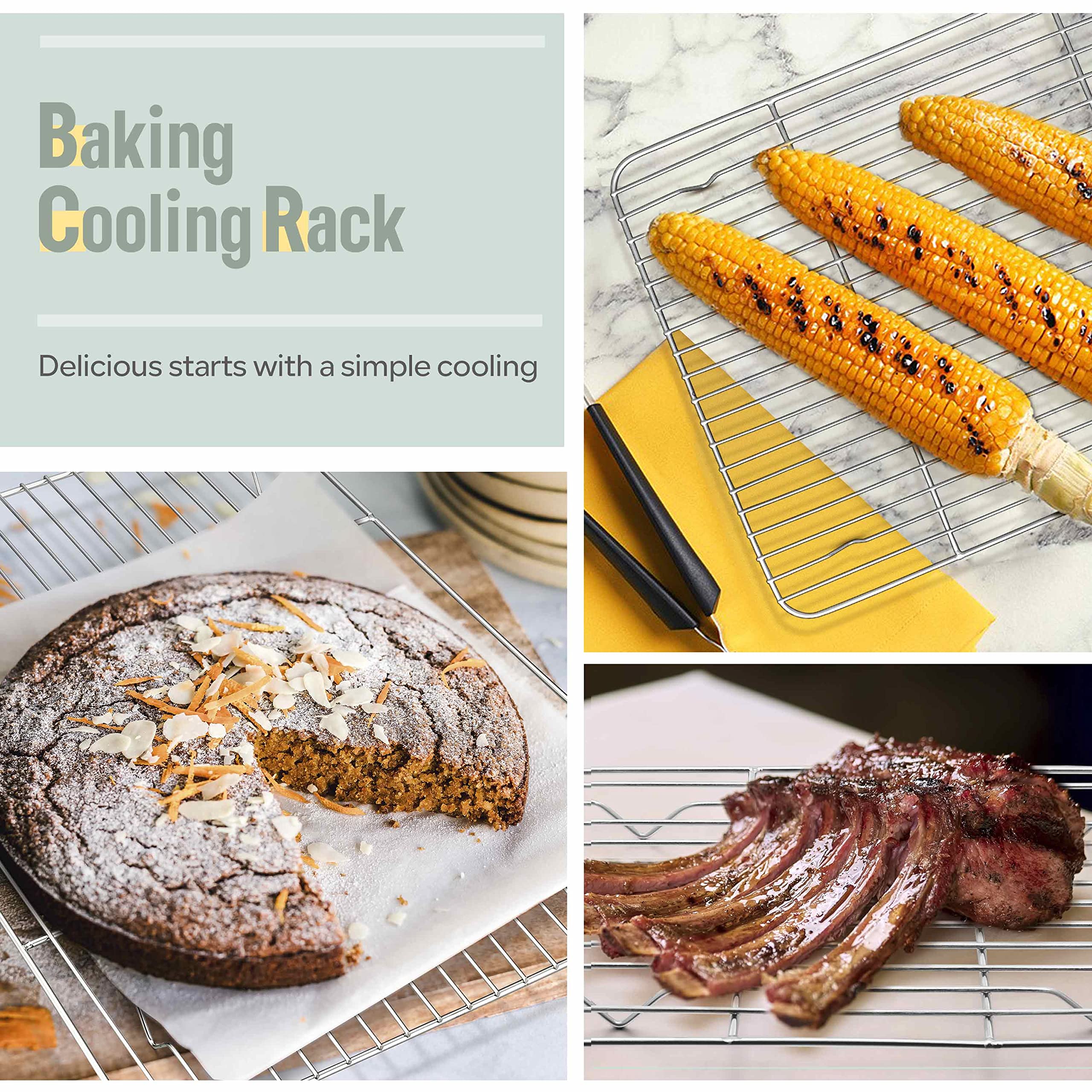 Herogo Cooling Rack Set of 2, Stainless Steel Large Baking Oven Rack, 16.5" x 11.5" Fit Half Sheet Pan, Bacon Cake Cookies Rack for Cooling Grilling Roasting, Rust Resistance