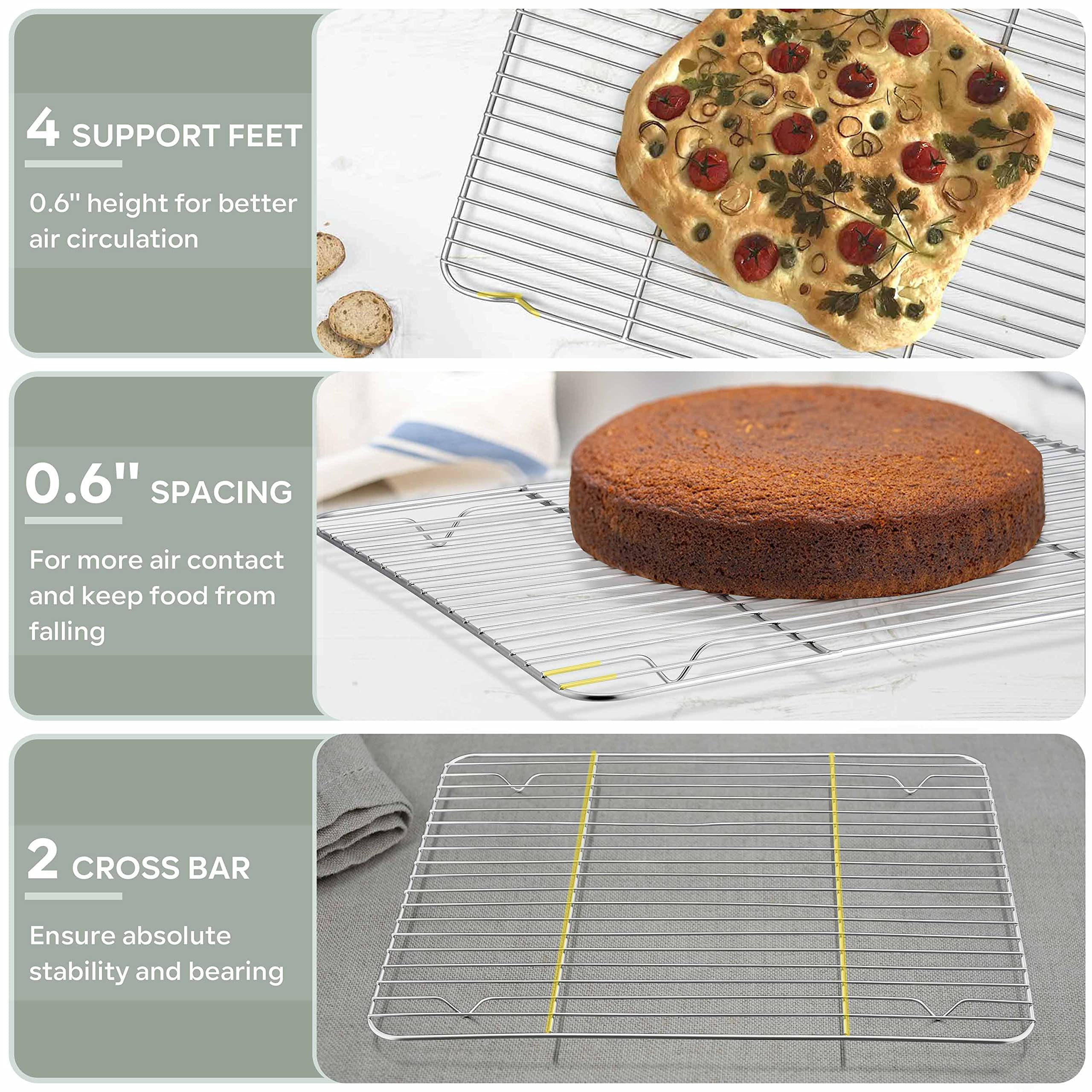 Herogo Cooling Rack Set of 2, Stainless Steel Large Baking Oven Rack, 16.5" x 11.5" Fit Half Sheet Pan, Bacon Cake Cookies Rack for Cooling Grilling Roasting, Rust Resistance