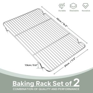 Herogo Cooling Rack Set of 2, Stainless Steel Large Baking Oven Rack, 16.5" x 11.5" Fit Half Sheet Pan, Bacon Cake Cookies Rack for Cooling Grilling Roasting, Rust Resistance