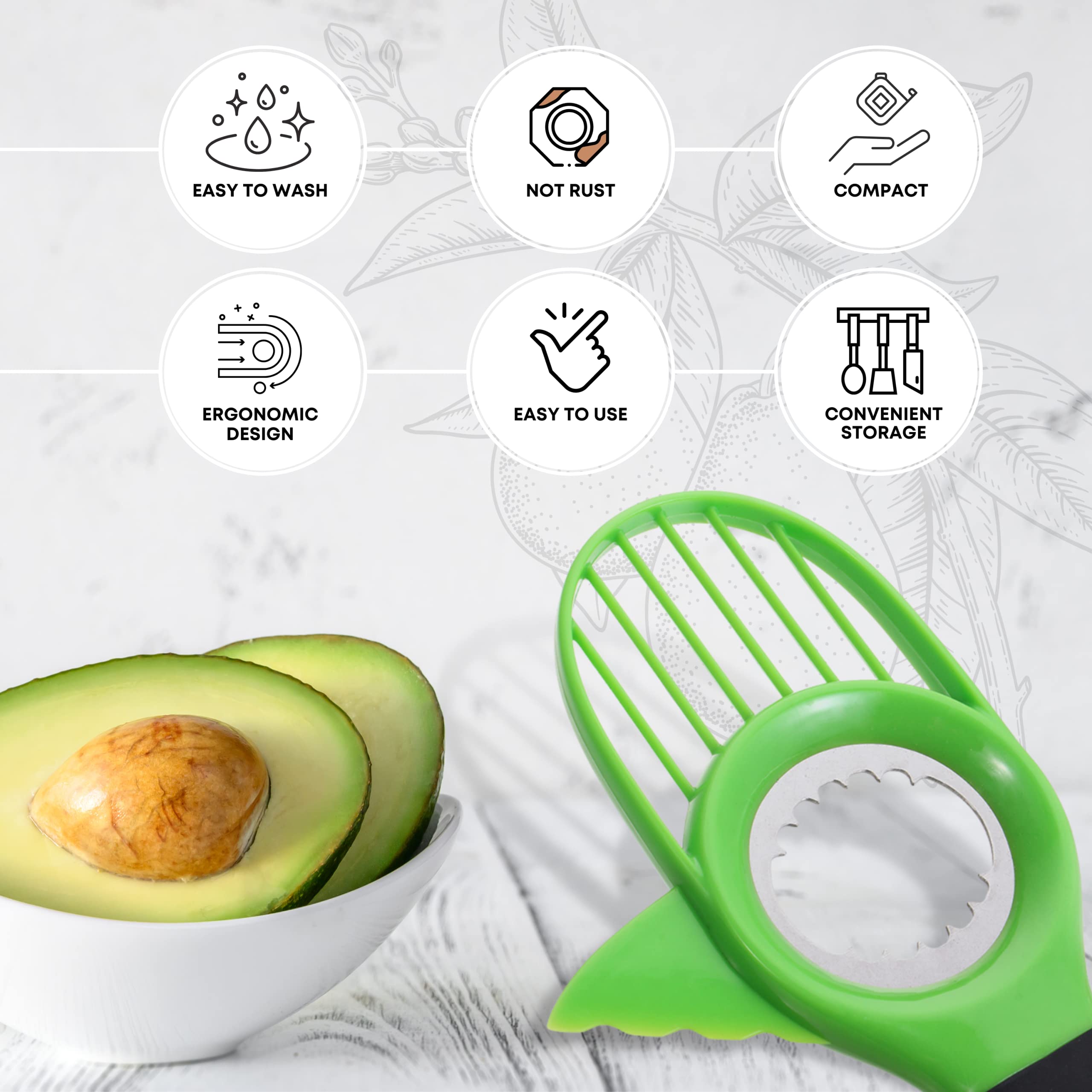 3 in 1 Avocado Slicing Tool – Avocado Cutter with Grip Handle for Fruit and Vegetables Avocado Slicer Splitter Pitter and Cutter with Comfort Handle Avocado Knife Tool for Kitchen Food Vegetable