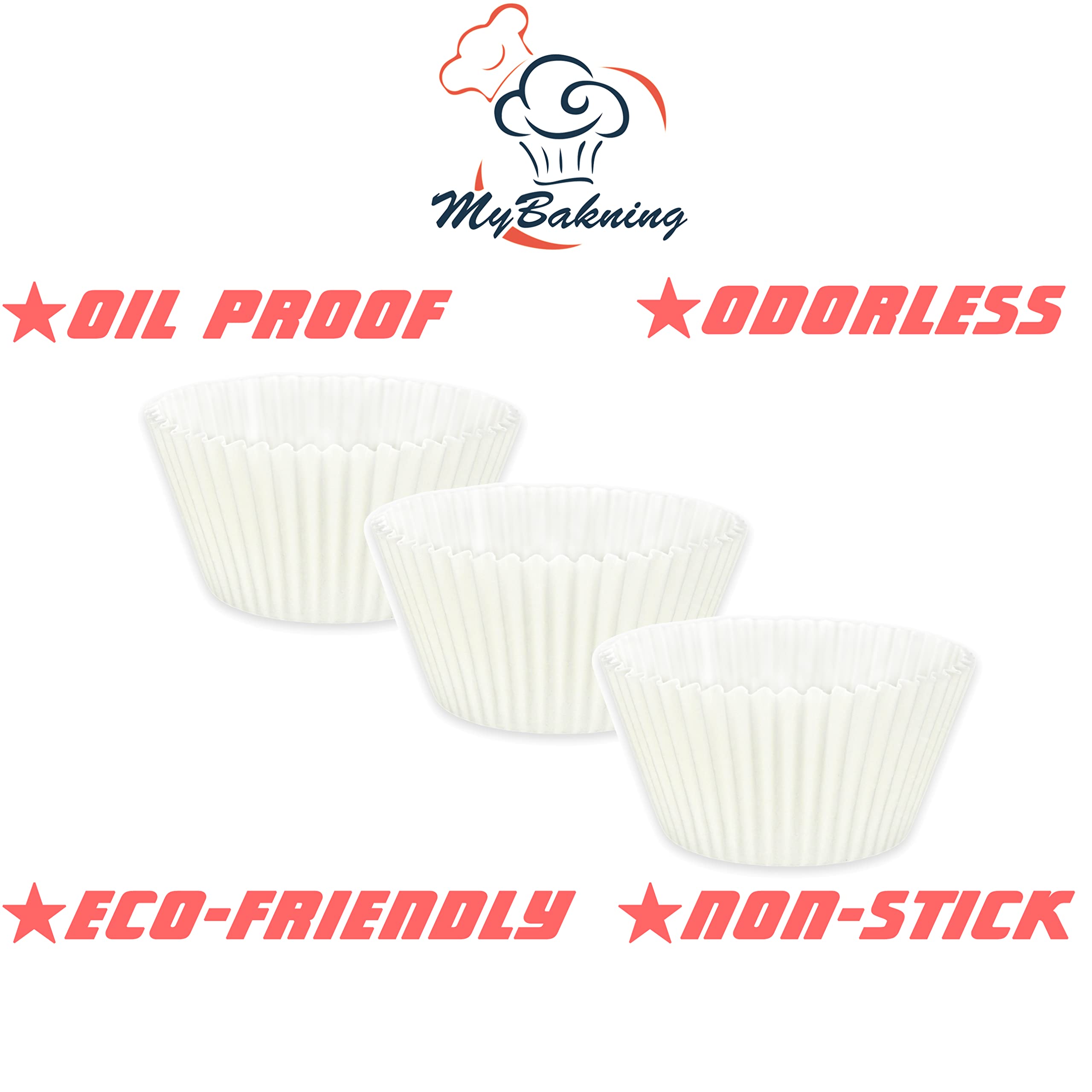 MyBakning Extra Large White Cupcake Baking Cups 2-3/4"(Bottom) x2"(Deep) Jumbo-sized Greaseproof paper muffin liners, 120 pcs per case