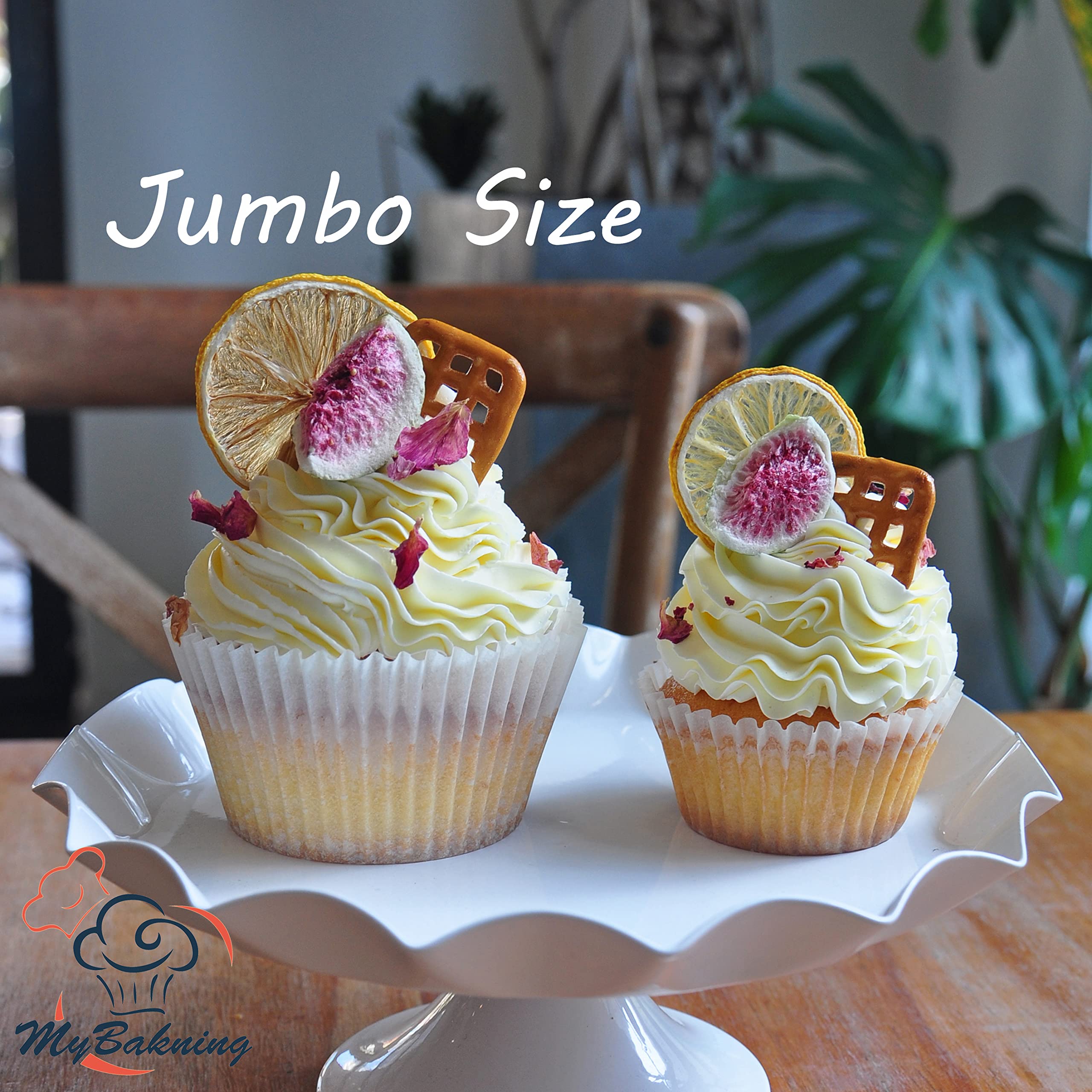 MyBakning Extra Large White Cupcake Baking Cups 2-3/4"(Bottom) x2"(Deep) Jumbo-sized Greaseproof paper muffin liners, 120 pcs per case