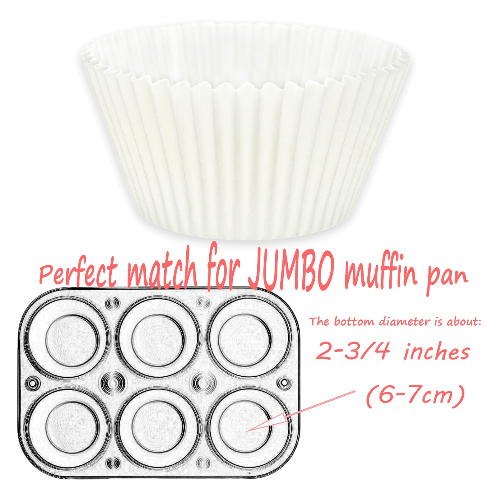 MyBakning Extra Large White Cupcake Baking Cups 2-3/4"(Bottom) x2"(Deep) Jumbo-sized Greaseproof paper muffin liners, 120 pcs per case