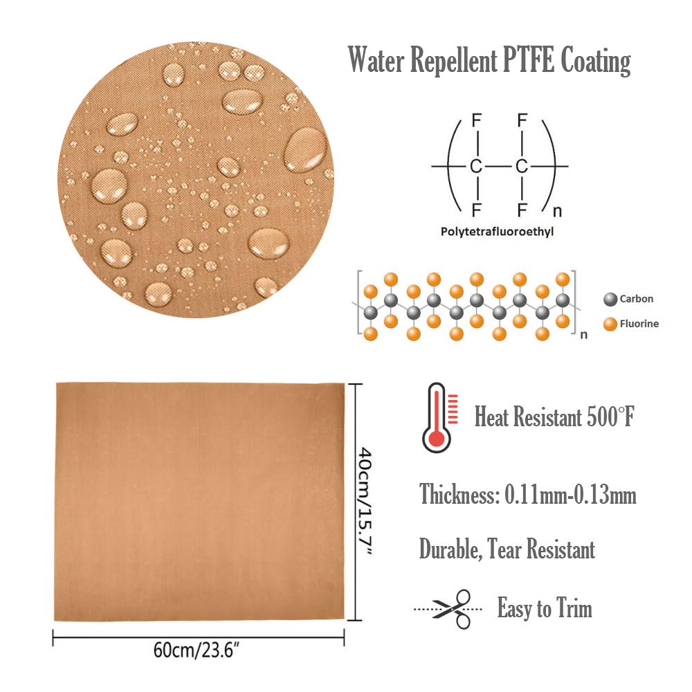 FoRapid PTFE Teflon Sheet, Non-Stick Oven Liners, Barbecue Grill Mat Baking Sheet Reusable Washable - Use Up to 500℉ Craft Mat for Baking Cooking BBQ Grilling Roasting 16x24"/40x60cm 3 Pack