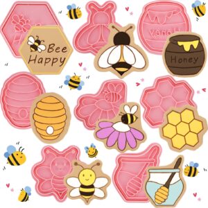 8 pcs insect cookie cutters with plunger stamps set 3d butterfly bee shape biscuit cutter funny cartoon cookie stamps embossed cookie cutters for treats diy baking cookie supplies (bee theme)