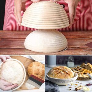 10" Round Banneton Bread Proofing Basket 2 Set, Sourdough Proofing Bowl Kit, Gifts for Artisan Bread Making Starter, Includes Linen Liner, Metal Dough Scraper, Bread Lame & Case, Extra Blades