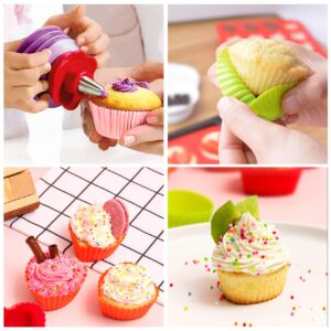 Silicone Cupcake Liners 30 Pack, Reusable Bento Box Inserts Small muffin cups, 5 Shapes 6 Color Baking Cups for Cakes, Jelly,Chocolate Shell-lined Dessert and Lunch-boxes Snacks Separator