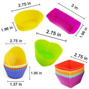 Silicone Cupcake Liners 30 Pack, Reusable Bento Box Inserts Small muffin cups, 5 Shapes 6 Color Baking Cups for Cakes, Jelly,Chocolate Shell-lined Dessert and Lunch-boxes Snacks Separator