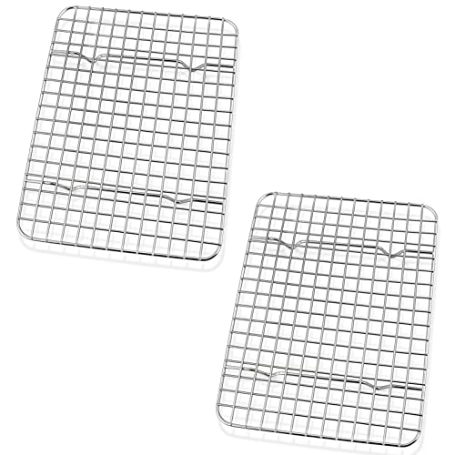 P&P CHEF Mini Grid Baking Racks Pack of 2, Stainless Steel Cooking Rack for Roasting Drying Grilling, 8.75'' x 6.25'' x 0.75'', Oven & Dishwasher Safe, Heavy Duty & Non Toxic