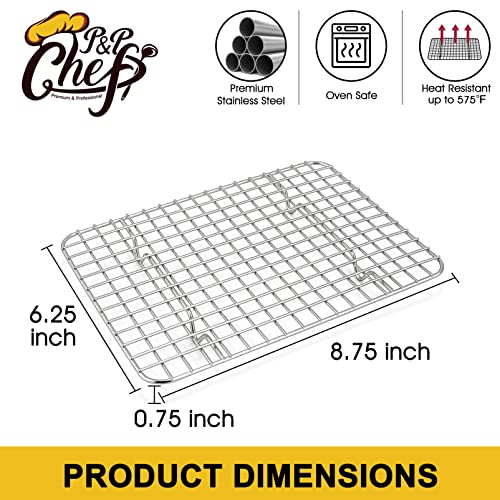 P&P CHEF Mini Grid Baking Racks Pack of 2, Stainless Steel Cooking Rack for Roasting Drying Grilling, 8.75'' x 6.25'' x 0.75'', Oven & Dishwasher Safe, Heavy Duty & Non Toxic