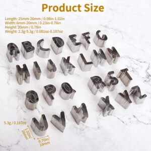 ofone Small Alphabet Cookie Cutters(A - Z), 26 Pcs Fondant Letter Cutters Stainless Steel Mini Biscuit Cutter Shapes for Baking Cakes Pastry Polymer Clay Fruits