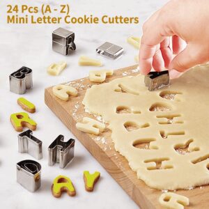 ofone Small Alphabet Cookie Cutters(A - Z), 26 Pcs Fondant Letter Cutters Stainless Steel Mini Biscuit Cutter Shapes for Baking Cakes Pastry Polymer Clay Fruits