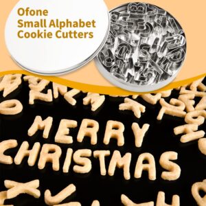 ofone Small Alphabet Cookie Cutters(A - Z), 26 Pcs Fondant Letter Cutters Stainless Steel Mini Biscuit Cutter Shapes for Baking Cakes Pastry Polymer Clay Fruits