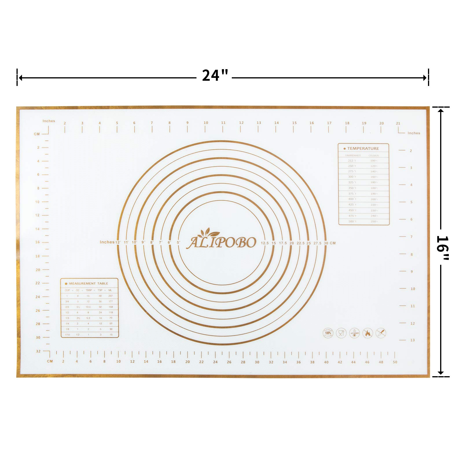 ALIPOBO Extra Thick Silicone Baking Mat with Measurements, Non Stick Pie Crust Mat, Rolling Cookie Dough Mat, Non Stick Silicone Pastry Mats for Kneading Dough, Counter Mat (L-24'' X 16", Gold)