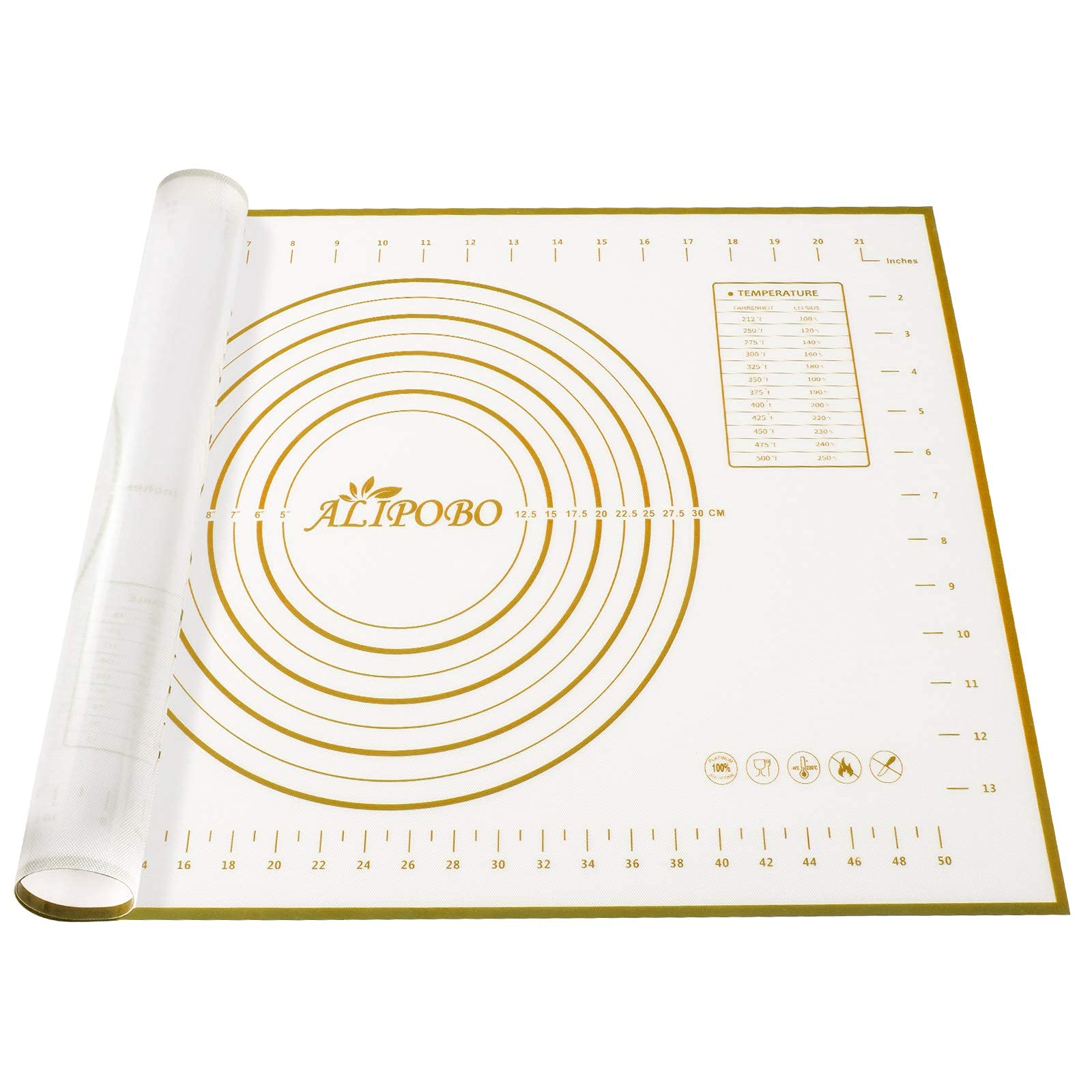 ALIPOBO Extra Thick Silicone Baking Mat with Measurements, Non Stick Pie Crust Mat, Rolling Cookie Dough Mat, Non Stick Silicone Pastry Mats for Kneading Dough, Counter Mat (L-24'' X 16", Gold)