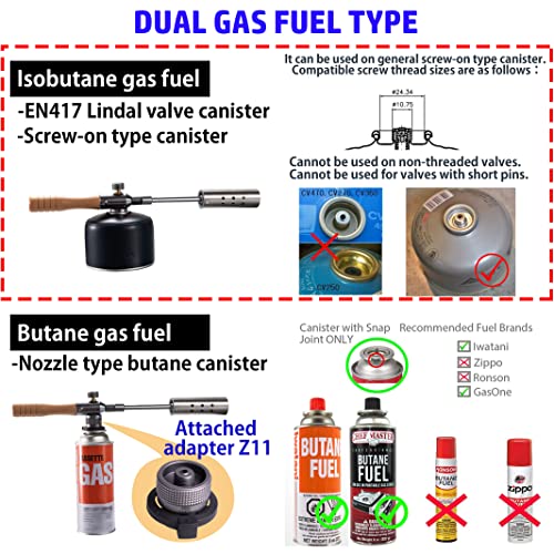 CAMPINGMOON Camping Grill Torch Dual Fuel Head Flame Adjustable for Charcoal Starter with Storage Case MT-3955/I-1010 (Butane + Isobutane)