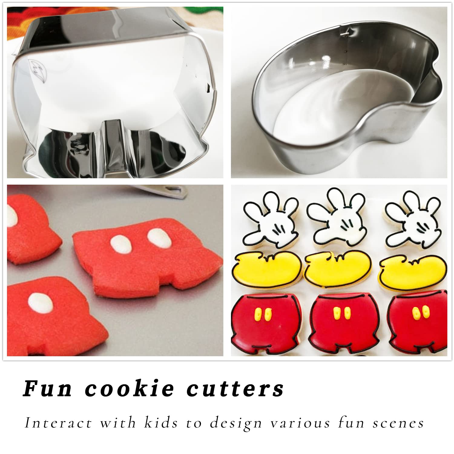 XUNMEINT Mickey Mouse Cookie Cutter Set with Storage Box, Mickey Head, Minnie, Glove, Shoe, Shorts, Mickey Shapes Sandwich Cutter, 8 Pcs DIY Bento Lunchbox Box Fruit Vegetable Cutters for Kids