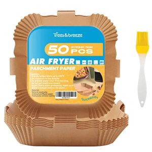 air fryer disposable paper square, parchment paper liners for air fryer cookers basket, 7.9 inch airfryer filter paper, unbleached, oil-proof, non-stick (50pcs, large size)