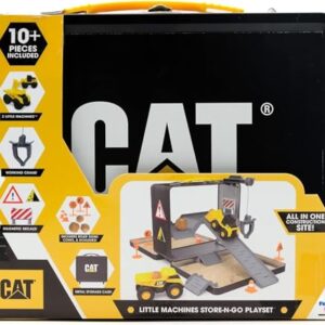 CAT Construction Toys, Store N Go Construction Playset with Travel Case, Ages 3+, 2 Little Machines Vehicles & Assortment of Construction Site Accessories, Quality, Durable & Realistic