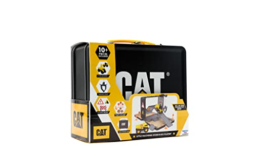 CAT Construction Toys, Store N Go Construction Playset with Travel Case, Ages 3+, 2 Little Machines Vehicles & Assortment of Construction Site Accessories, Quality, Durable & Realistic