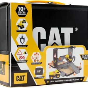 CAT Construction Toys, Store N Go Construction Playset with Travel Case, Ages 3+, 2 Little Machines Vehicles & Assortment of Construction Site Accessories, Quality, Durable & Realistic