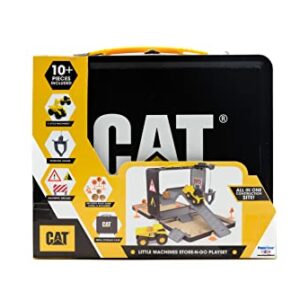 CAT Construction Toys, Store N Go Construction Playset with Travel Case, Ages 3+, 2 Little Machines Vehicles & Assortment of Construction Site Accessories, Quality, Durable & Realistic