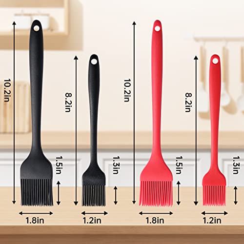 4 Pack Silicone Basting Pastry Brushes with 2 Wood Handle Culinary Oil Brushes, Heat Resistant Brush Set, Perfect for BBQ Sauce Barbecue Butter Grill Baking Kitchen Cooking, BPA Free & Dishwasher Safe