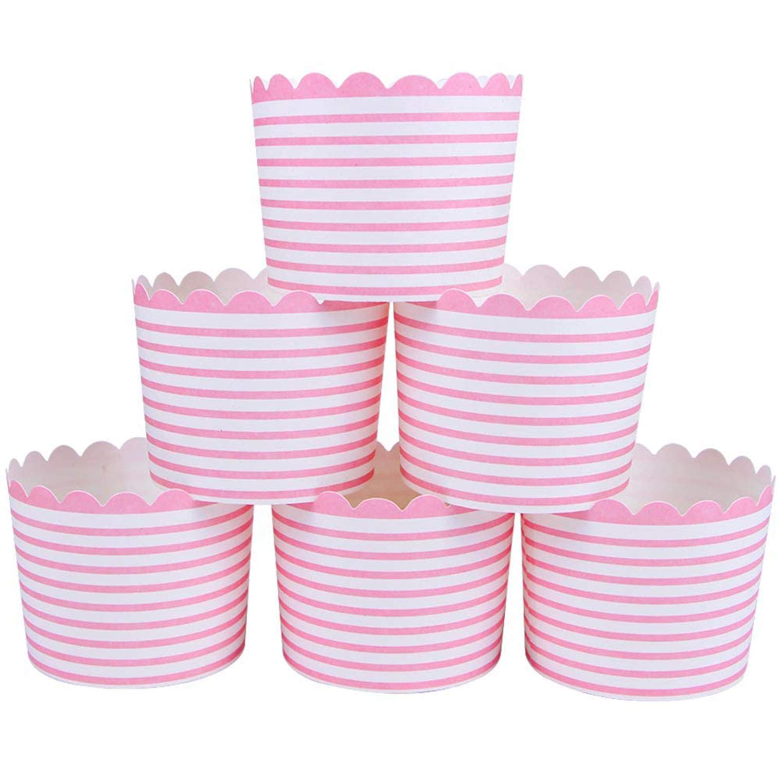 Webake Full Size Paper Baking Cups, 6oz Pink Cupcake Liners for Cupcake Bath Bomb, Muffin Case, Great for Valentine's Day Cupcake Baking Decoration Set of 25 (Pink Stripe)