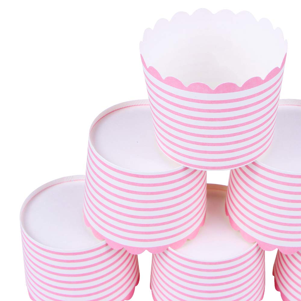 Webake Full Size Paper Baking Cups, 6oz Pink Cupcake Liners for Cupcake Bath Bomb, Muffin Case, Great for Valentine's Day Cupcake Baking Decoration Set of 25 (Pink Stripe)