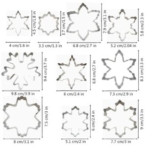 Snowflake Cookie Cutter Set of 10 pcs, Stainless Steel Snowflake Shaped Christmas Cookie Cutters Fondant Baking Molds