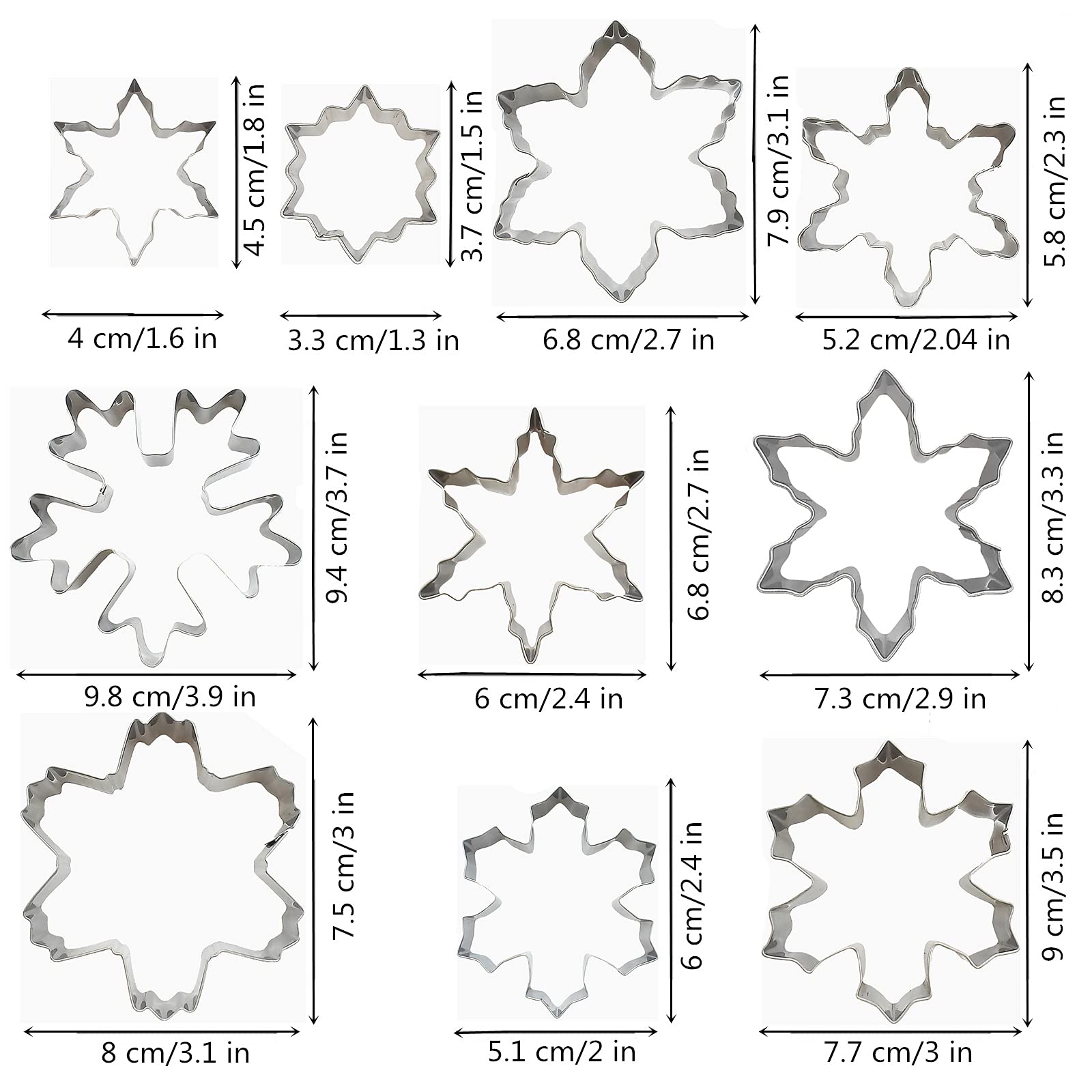 Snowflake Cookie Cutter Set of 10 pcs, Stainless Steel Snowflake Shaped Christmas Cookie Cutters Fondant Baking Molds