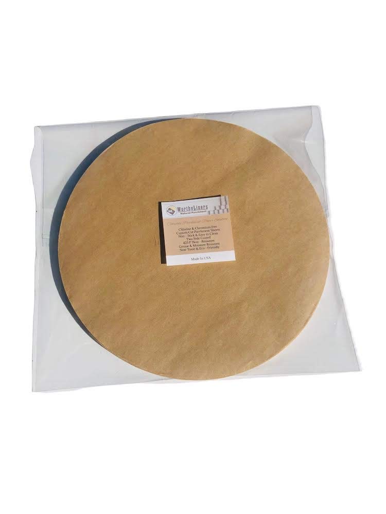 Natural Parchment Paper Unbleached 14" Inch 100 Baking Round/Circles Sheets | Worthy Liners Non-Stick Precut Baking Parchment, Perfect for baking pizza and cakes (100)