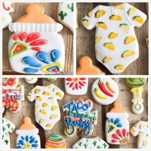 5 Pieces Baby Shower Cookie Cutters,Cute Shapes of Onesie, Bib, Plaque/Frame,Baby Bottle, Baby Carriage for Baby Showers, Reveal Parties with Receipe Book