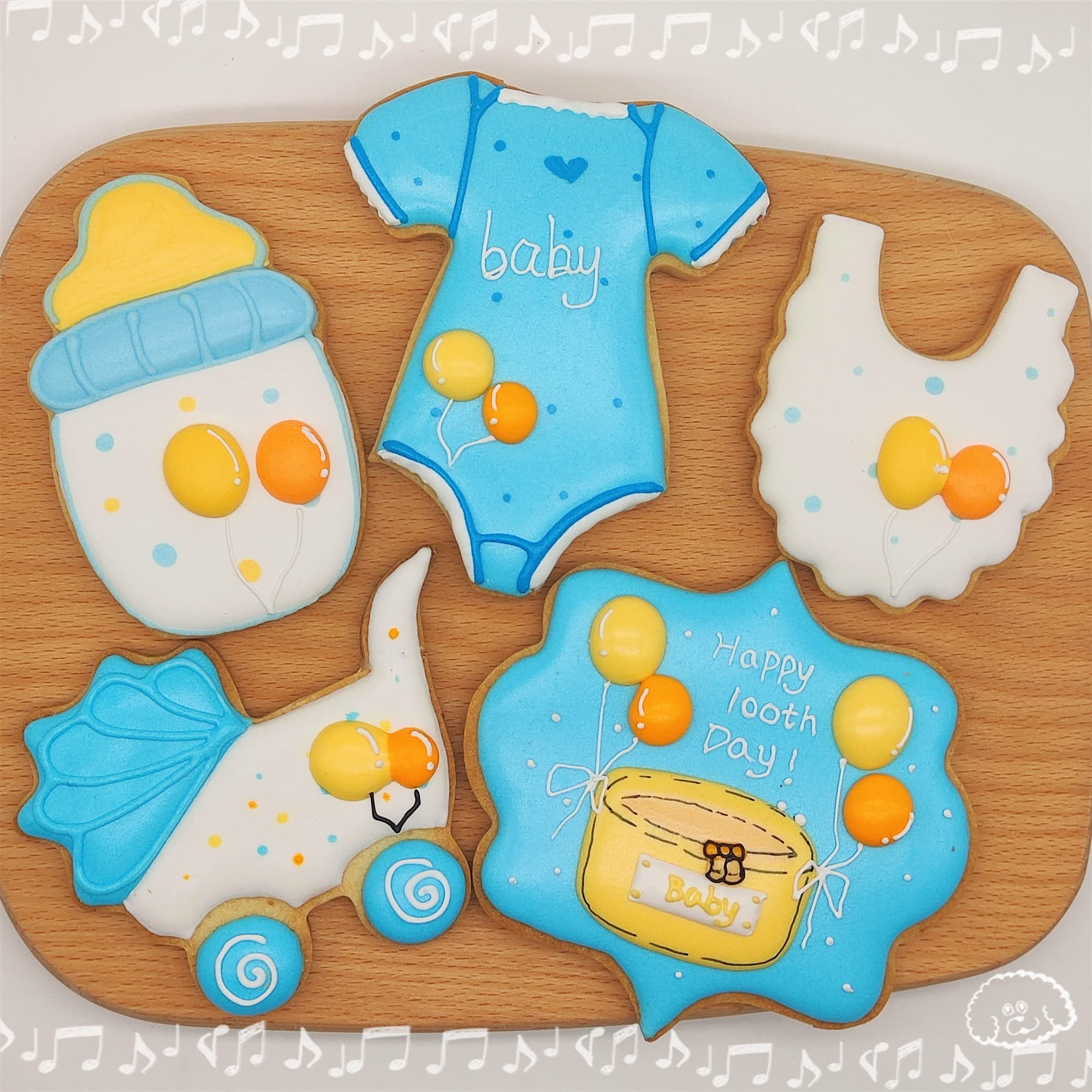 5 Pieces Baby Shower Cookie Cutters,Cute Shapes of Onesie, Bib, Plaque/Frame,Baby Bottle, Baby Carriage for Baby Showers, Reveal Parties with Receipe Book