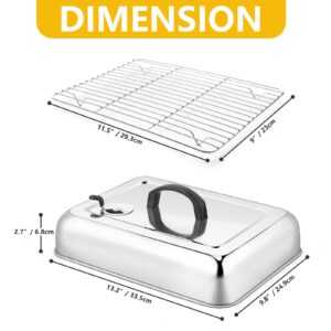 Leonyo 13" Rectangular Basting Cover with 11"x 9" Cooling Rack, Cheese Melting Dome & Wire Rack for Baking, Griddle Accessories with Steam Dome Lids Baking Racks for Oven, BBQ Flat Top Grill Cooking