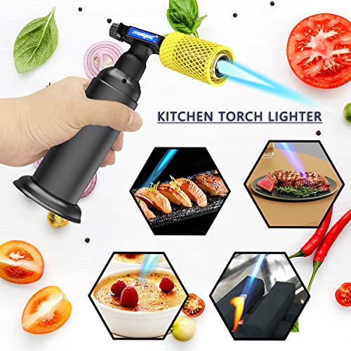 Molgoc Butane Torch with Anti-scalding Device,Stainless Steel Protective Cover,Refillable Kitchen Torch Lighter,Adjustable Flame Guard. (Butane Gas Not Included,Yellow) (yellow)