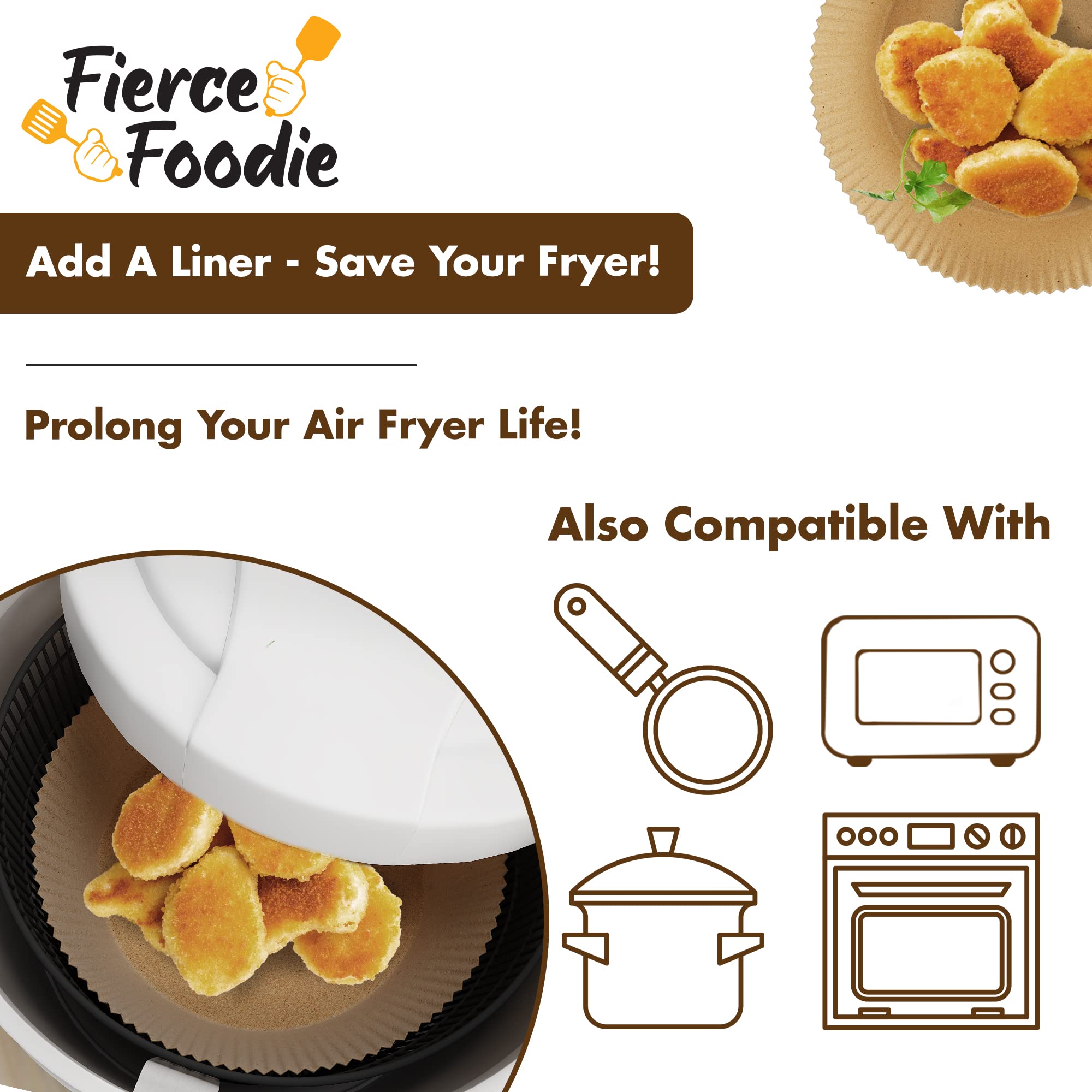 Fierce Foodie Air Fryer Disposable Paper Liner for Ninja Air Fryer, 100 PCS Round Air Fryer Liners for Ninja AF101 Air Fryer, Ninja AF150 Air Fryer XL and Ninja AF161, 8 Inch Parchment Paper