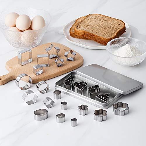 Beyond 280 Mini Tiny Stainless Steel Cookie Cutters, Geometric Shapes Heart Star Circle for One-Bite Cookies, Cake Décor, Fondant Biscuit (30 pcs)