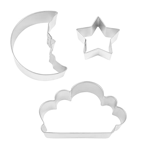 R & M International 5208 Celestial Cloud, Star, Man in The Moon, 3-Piece Cookie Cutter Set, Silver