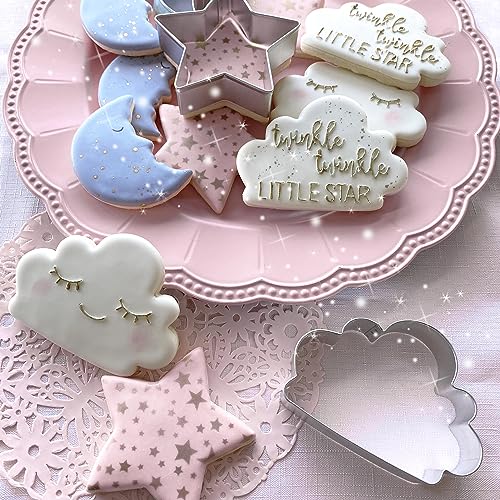 R & M International 5208 Celestial Cloud, Star, Man in The Moon, 3-Piece Cookie Cutter Set, Silver